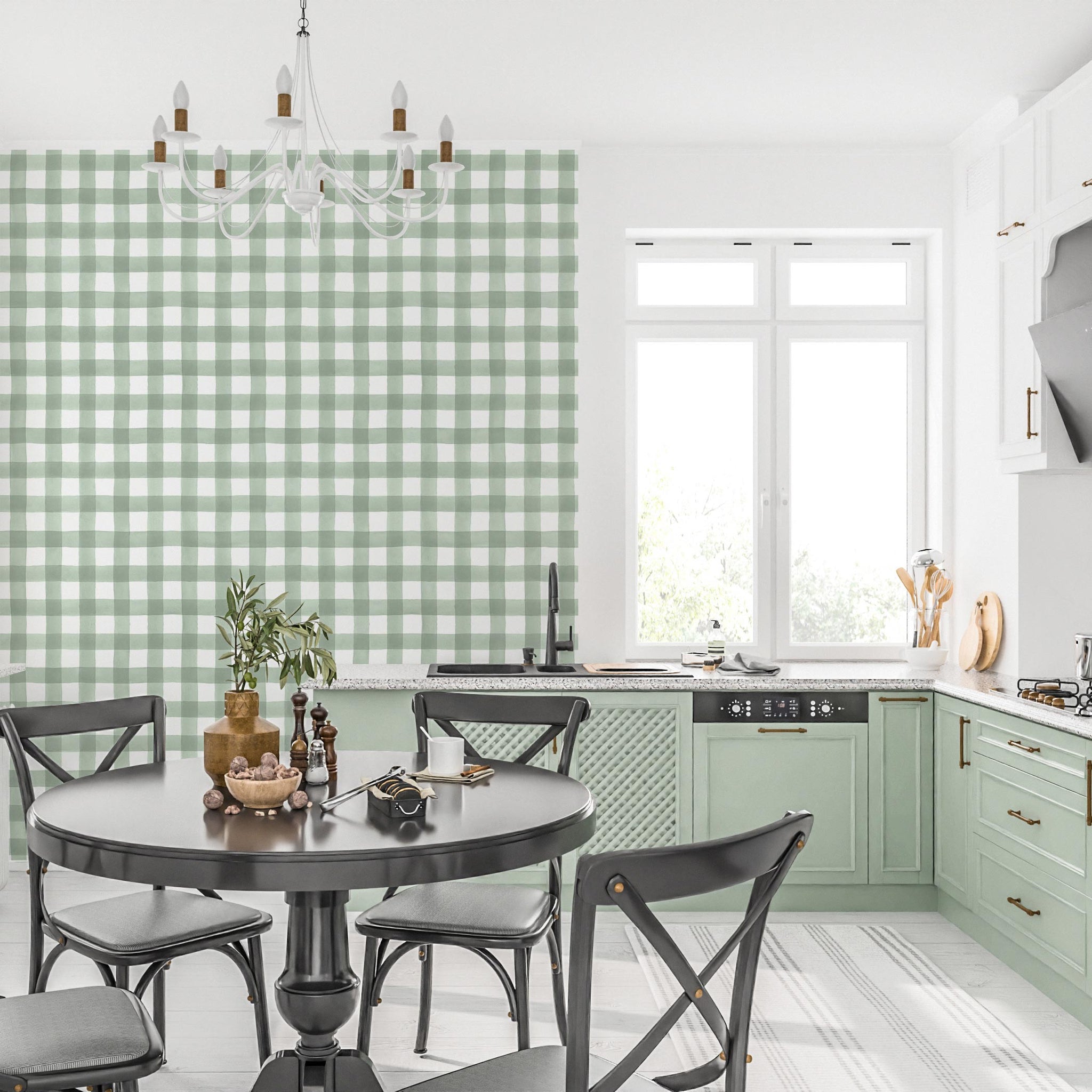 Sage gingham wallpaper | Wallflorashop.com